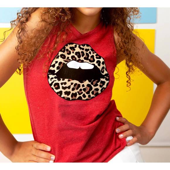 Chaser | Shirts & Tops | New Chaser Leopard Lips Tank In Red | Poshmark